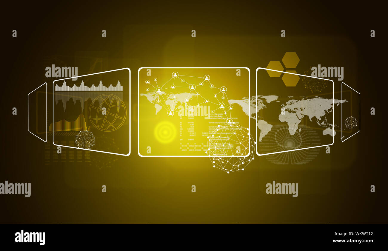 Rectangles, world map and network. The technology concept Stock Photo ...