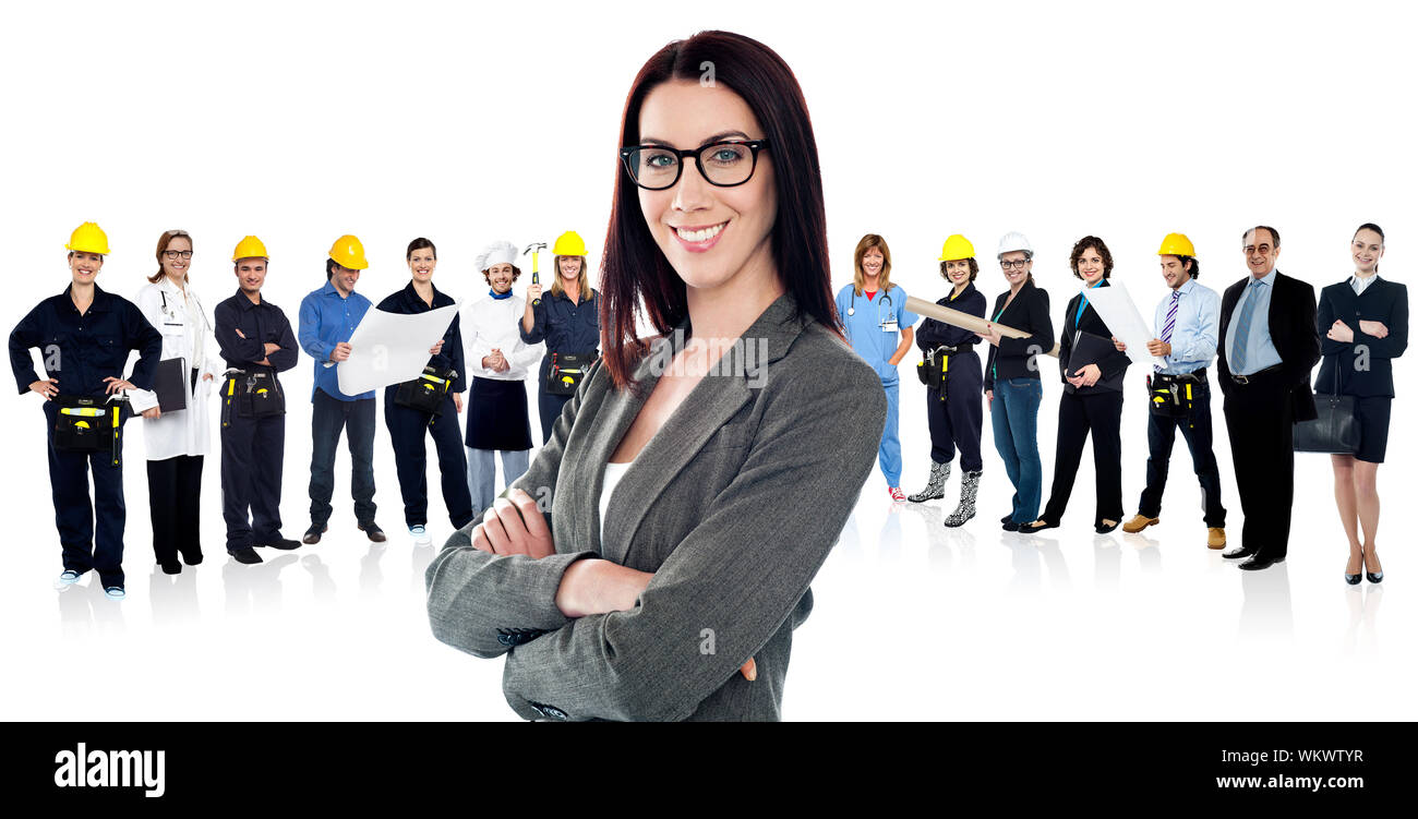 Business group with female leader in front Stock Photo - Alamy
