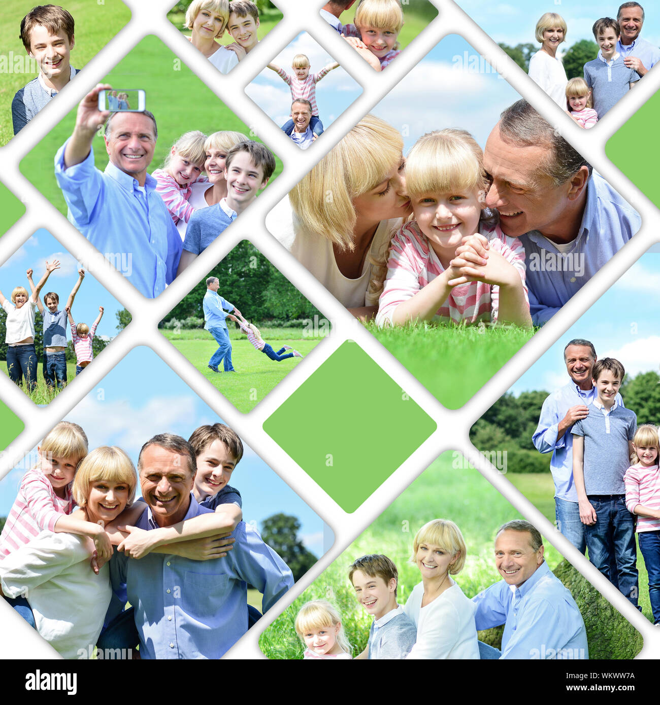 Collage of a family enjoying moments together at outdoors Stock Photo ...