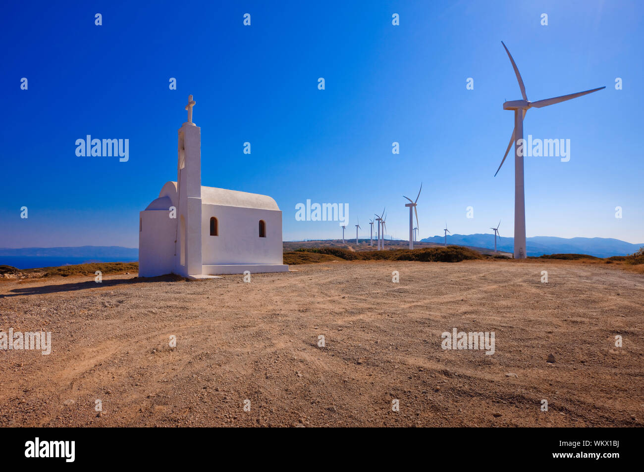 Mountain landscape. Chapel.Windmill. Crete. Greece Stock Photo - Alamy