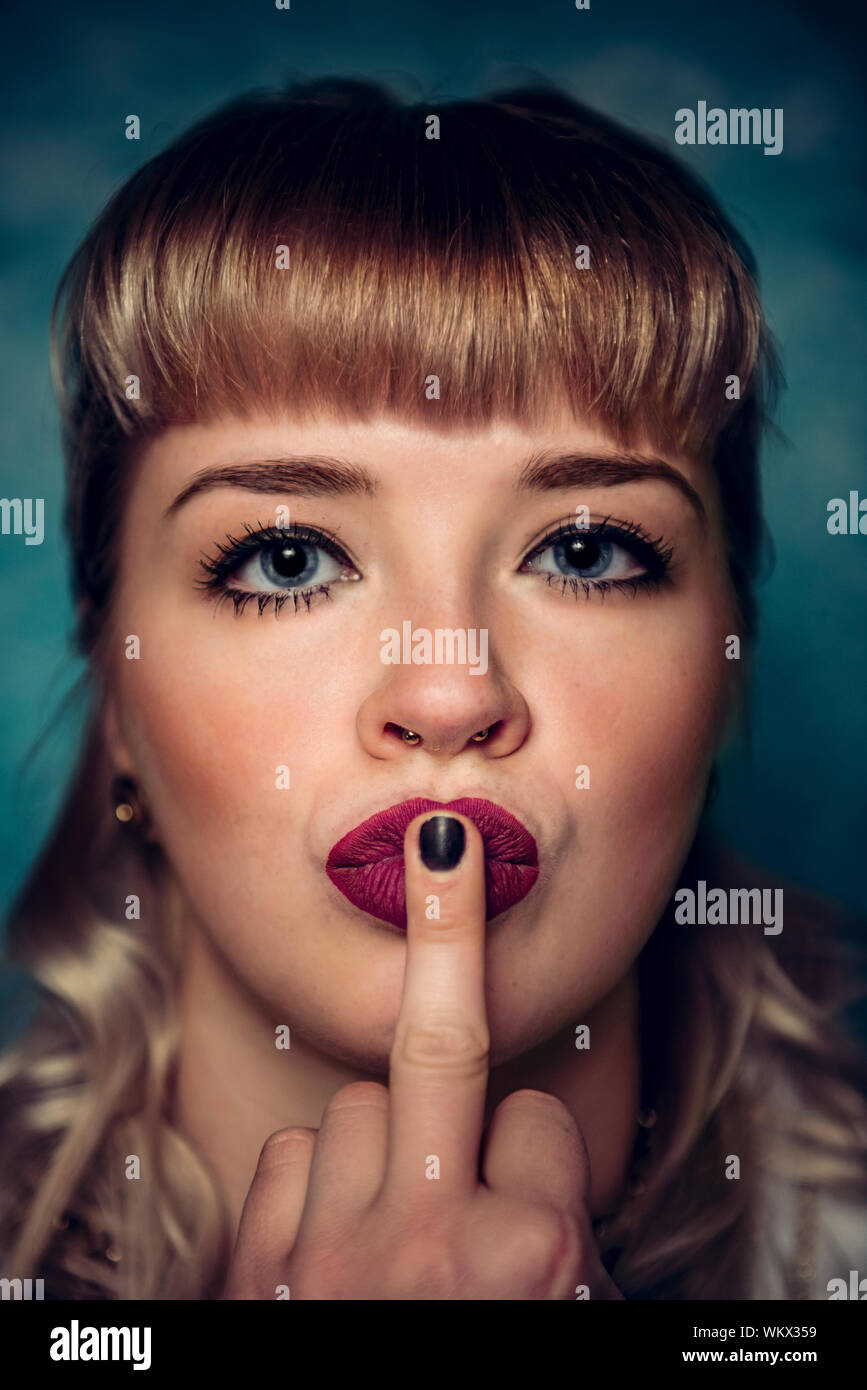 Woman finger lips close up hi-res stock photography and images - Alamy