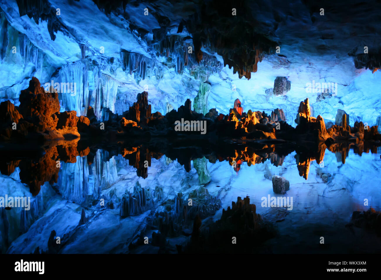 Underground lake in the Reed Flute Cave (Lu Di Yan) near Guilin in ...