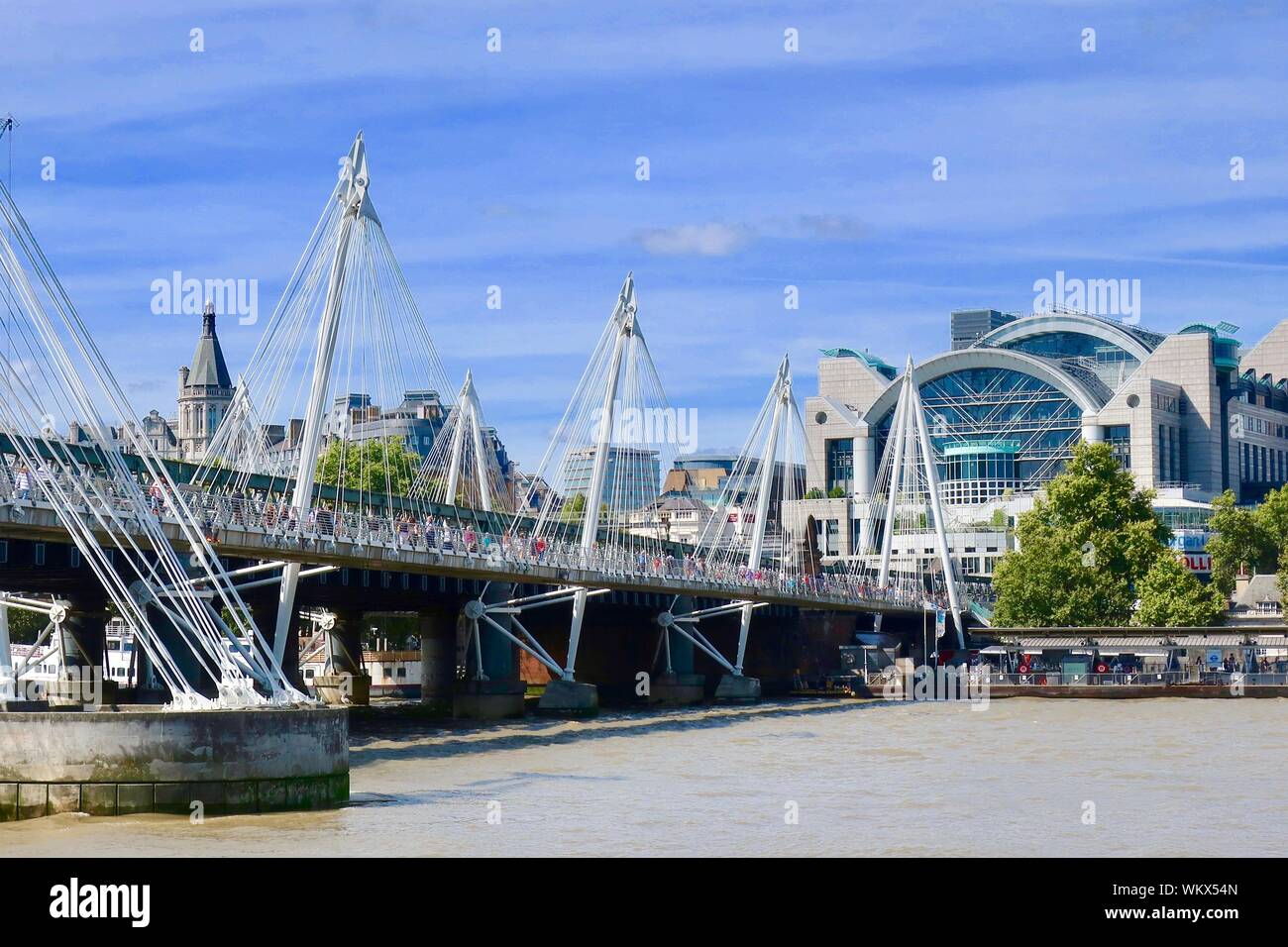 London, UK - August 2019: Hungerford Bridge also known as Charing Cross ...