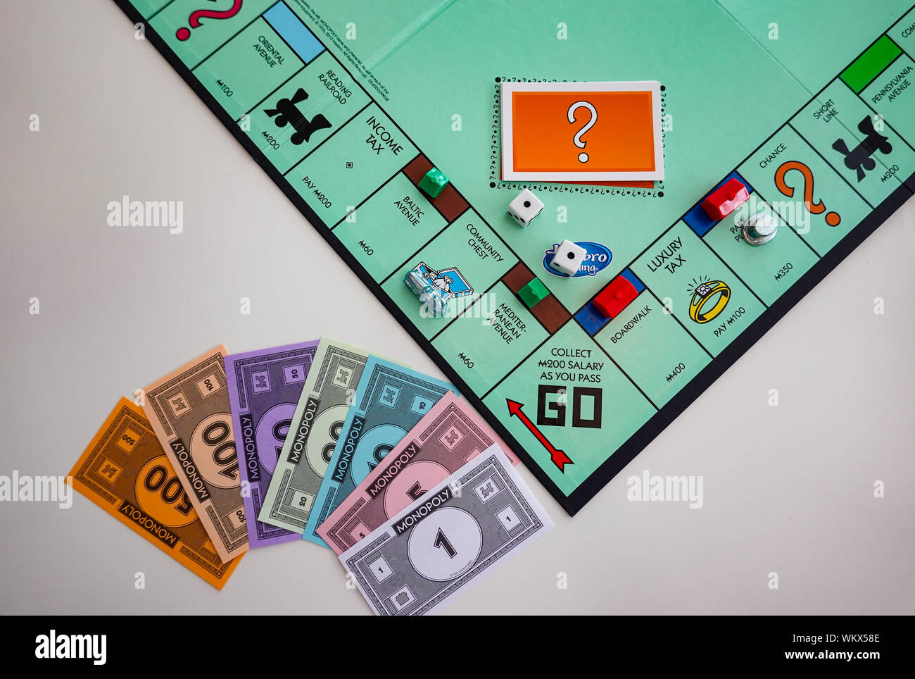 Orlando,FL/USA-8/29/19: Pieces for the game Monopoly by Hasbro on a ...