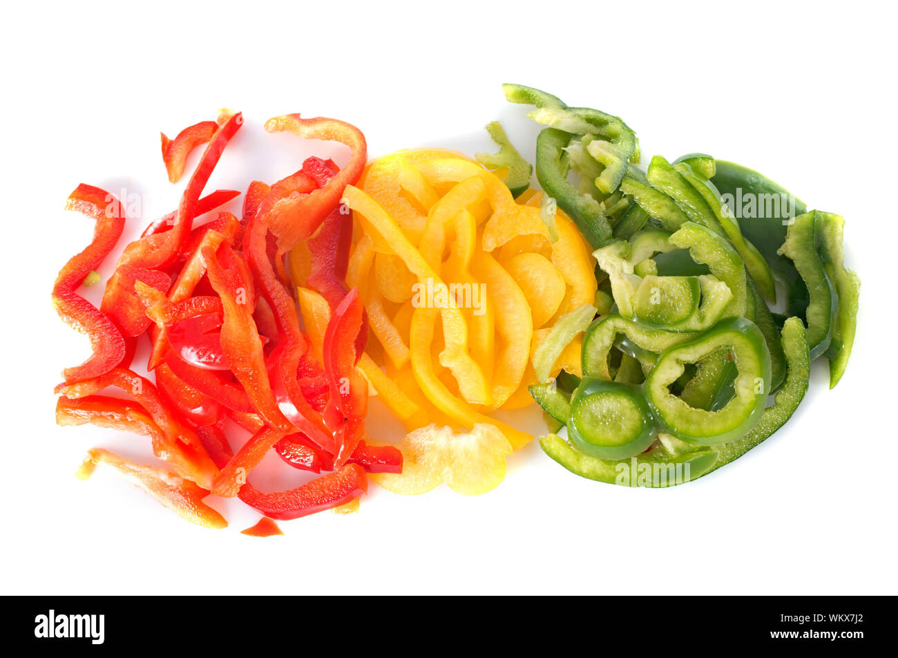 three colors sweet pepper, capsicum in front of white background Stock ...
