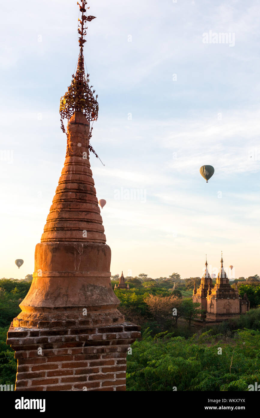 BAGAN, MYANMAR - 06 DECEMBER, 2018: Vertical picture of old pagoda and ...