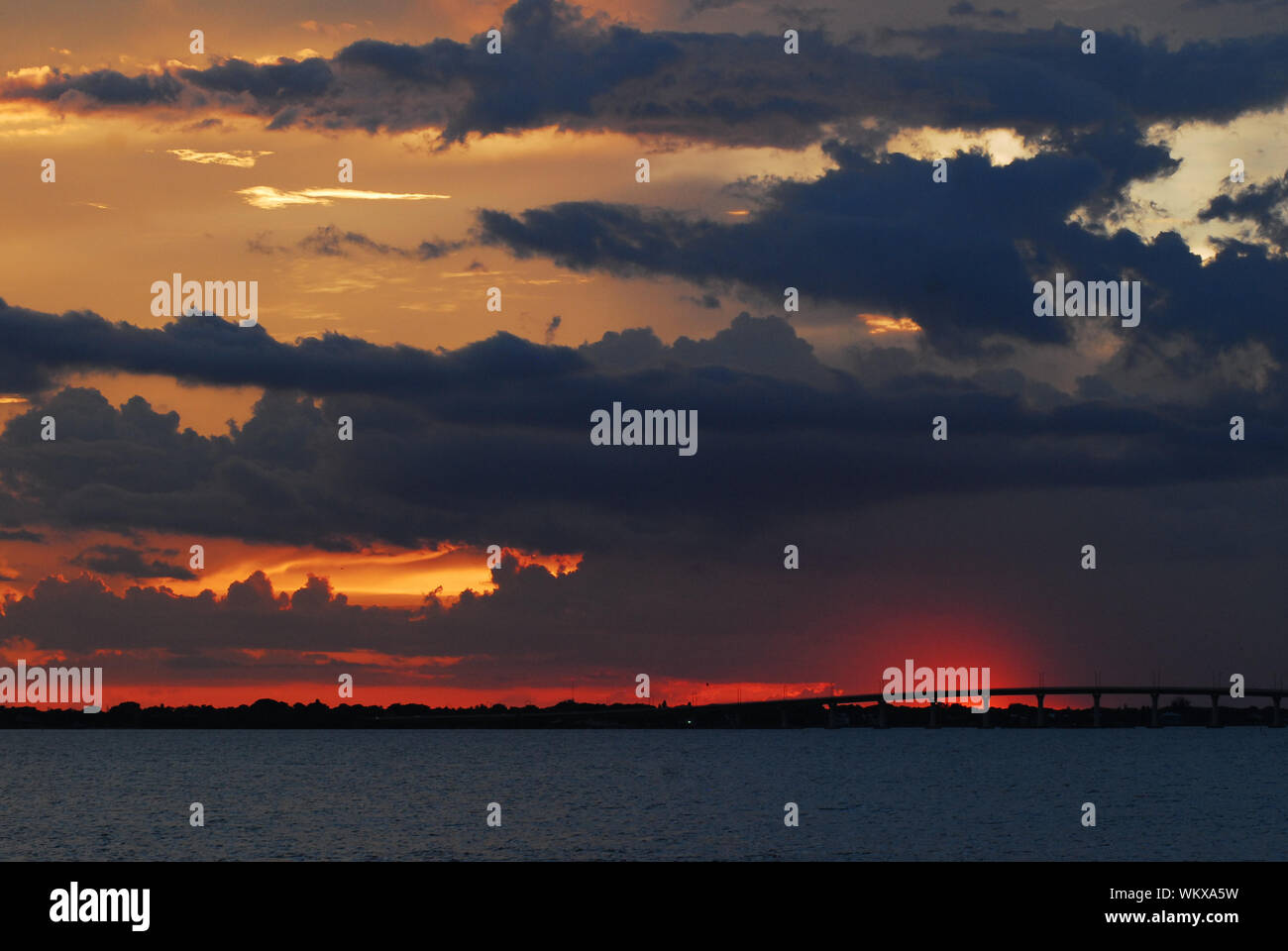 Vibrant sunset from Hutchinson Island Florida looking back over the ...