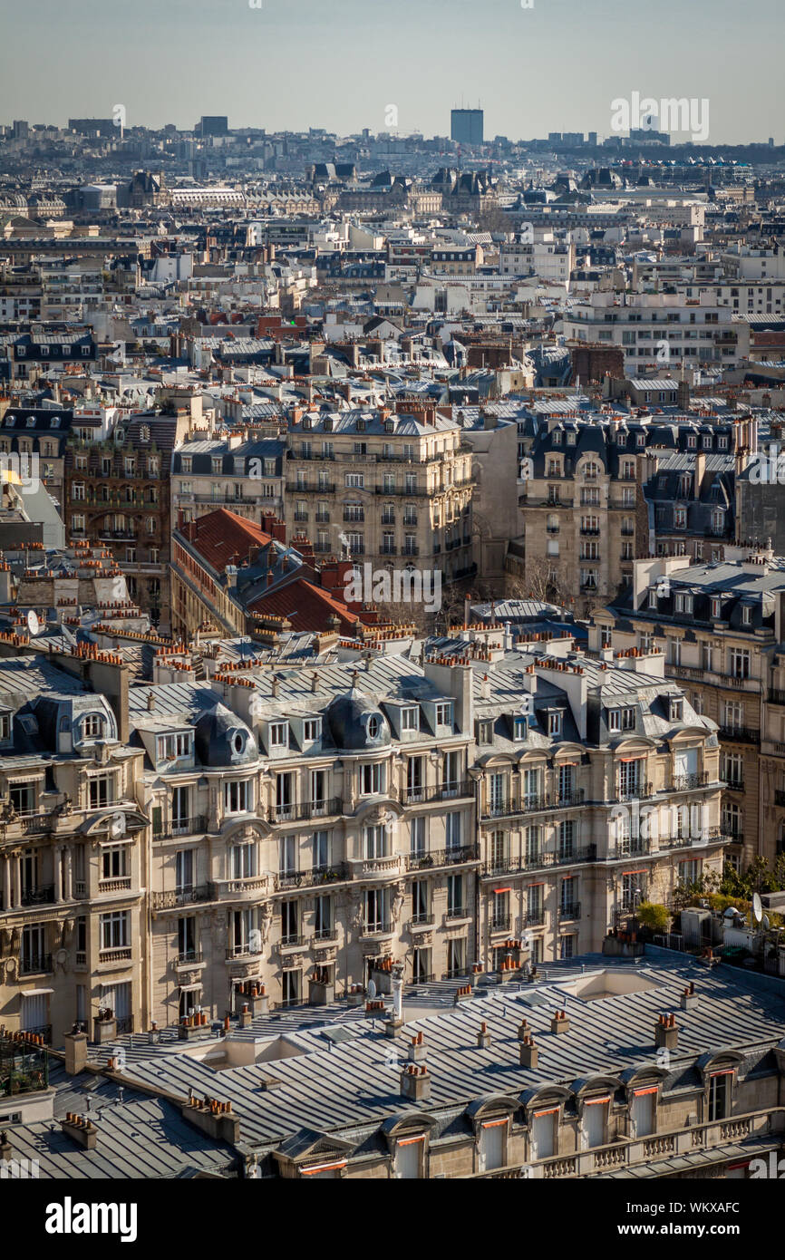 View over the rooftops of Paris, France with its streets of historical ...