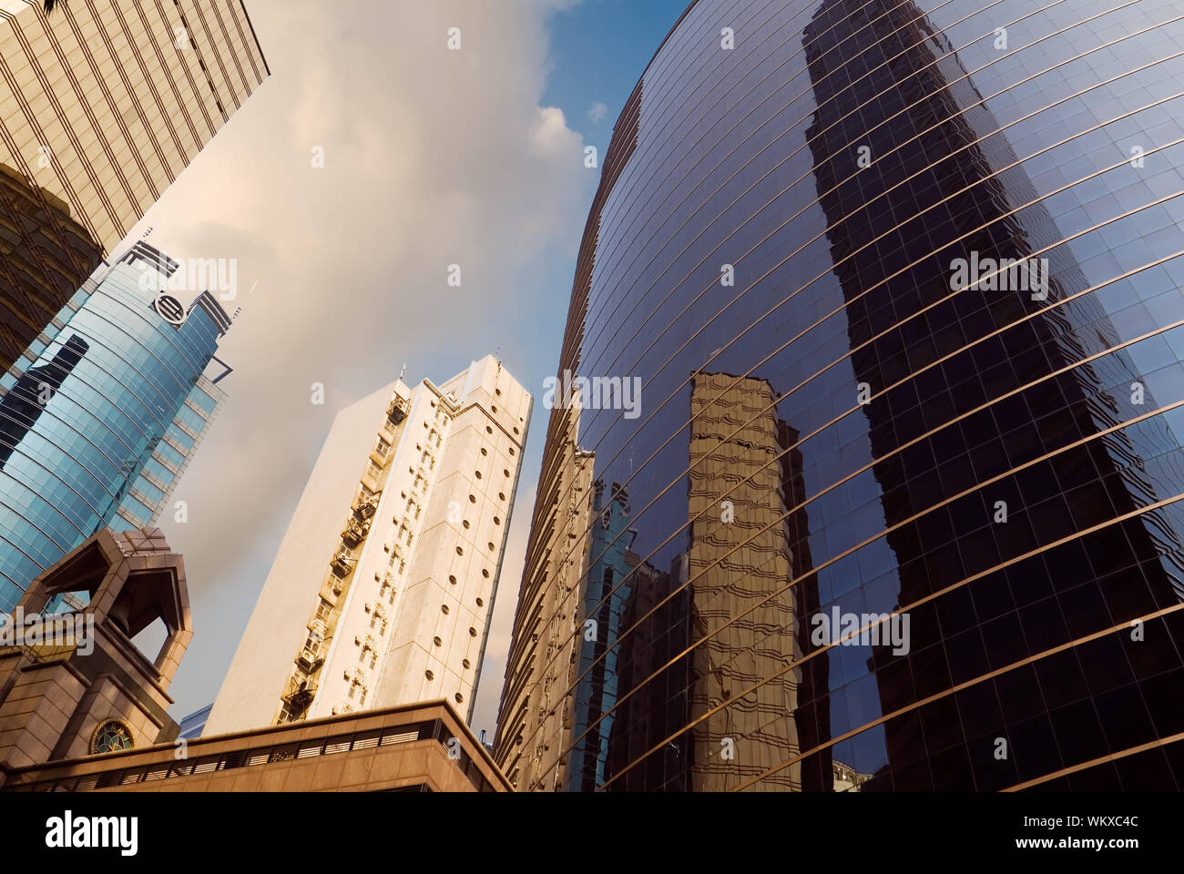 Beautiful skyscraper and buildings reflection on the glass windows ...