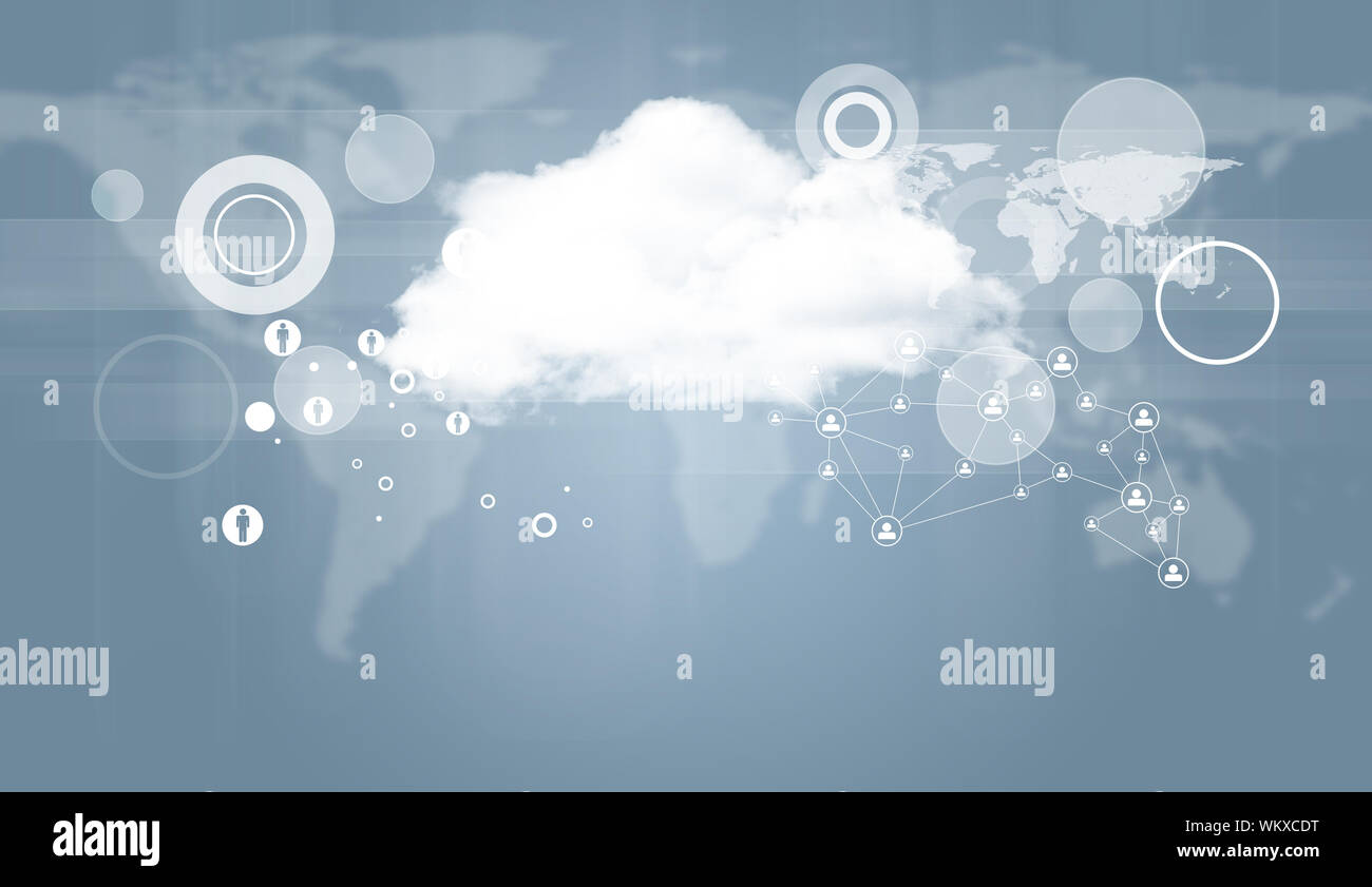 Cloud with world map and network. Technology background Stock Photo - Alamy