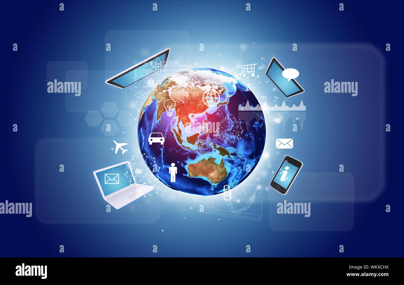 Earth with electronics, graphs and icons. Elements of this image are ...