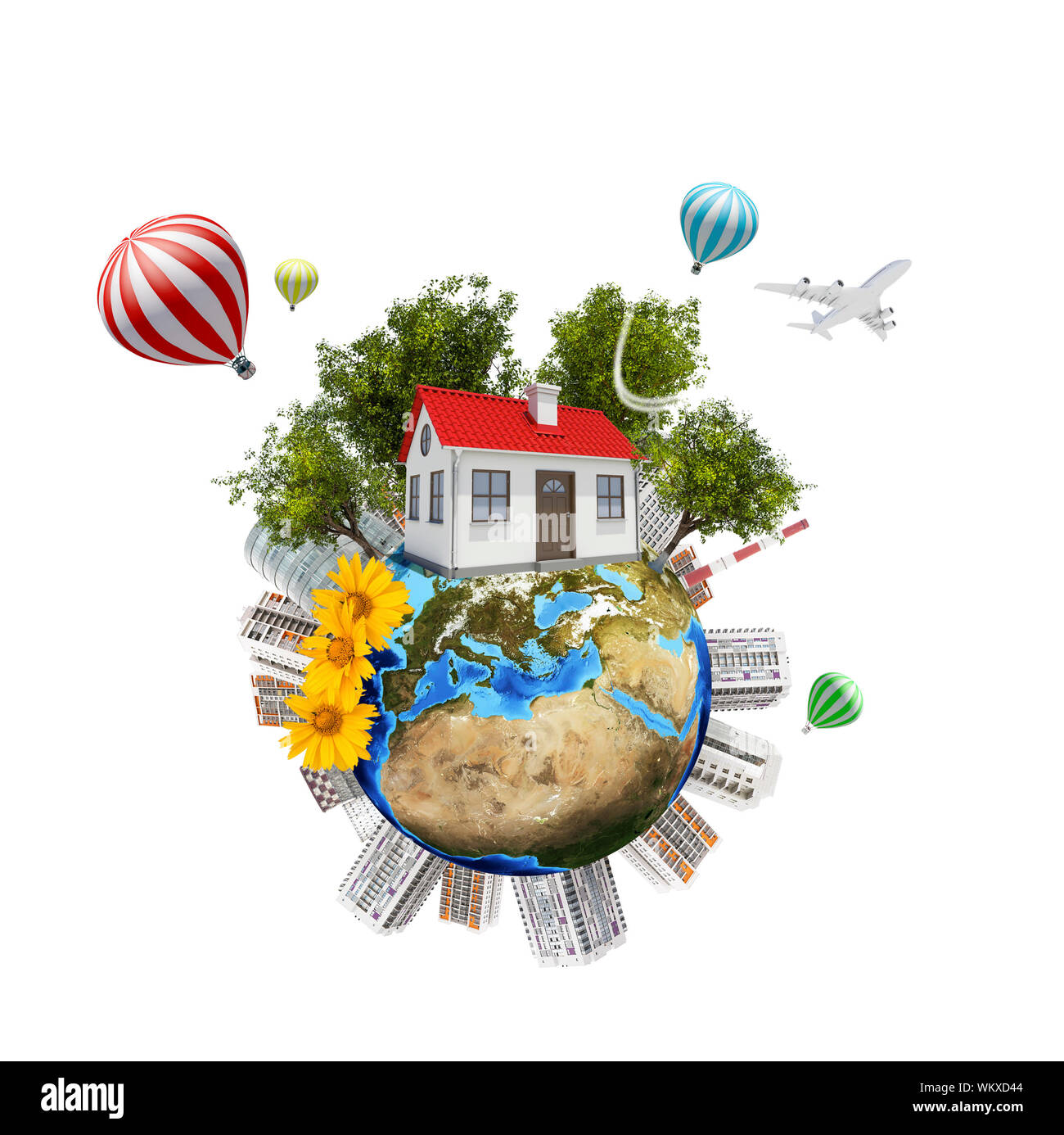 Earth with buildings. Isolated on white background. Elements of this ...