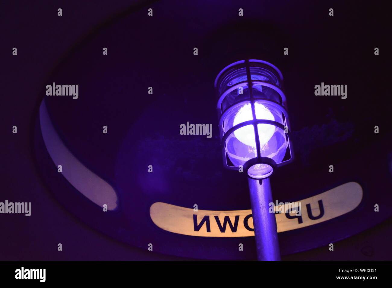 High Section Of Lit Lamp Post Stock Photo - Alamy