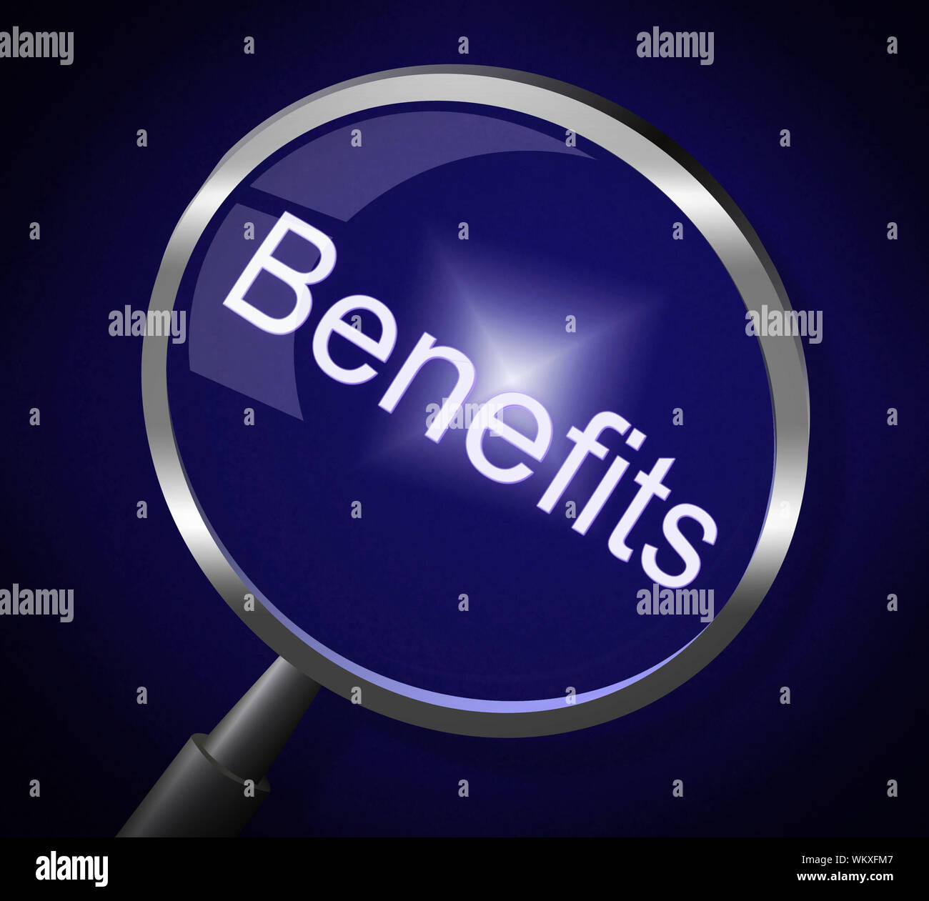 Benefits Magnifier Representing Searching Perks And Perk Stock Photo ...