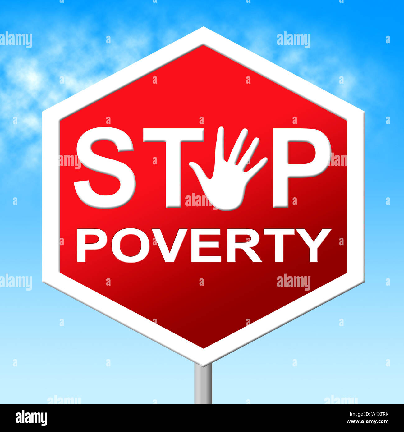 Stop Poverty Showing Warning Sign And Bankrupt Stock Photo - Alamy