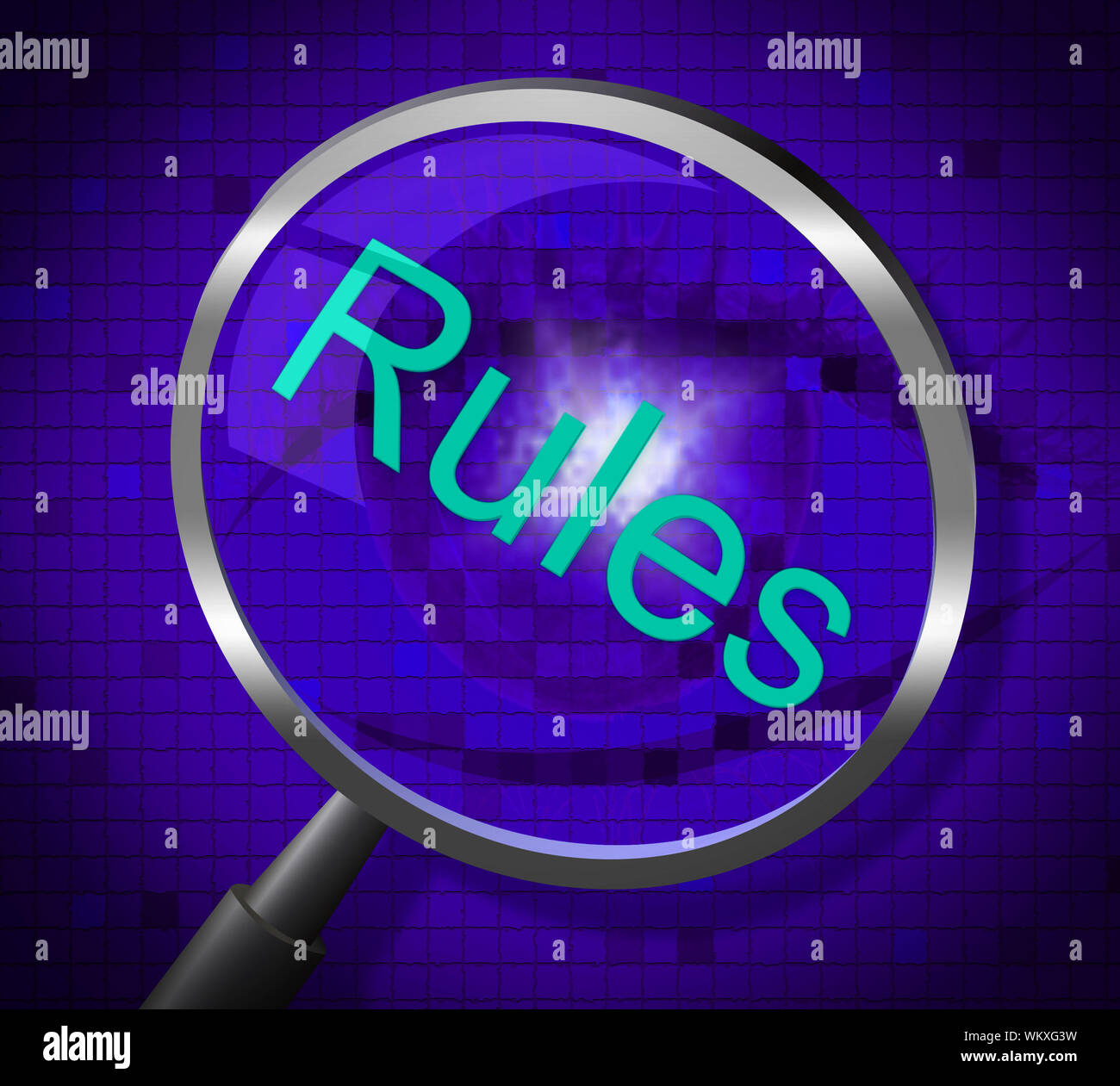Rules Magnifier Showing Regulate Search And Magnify Stock Photo - Alamy