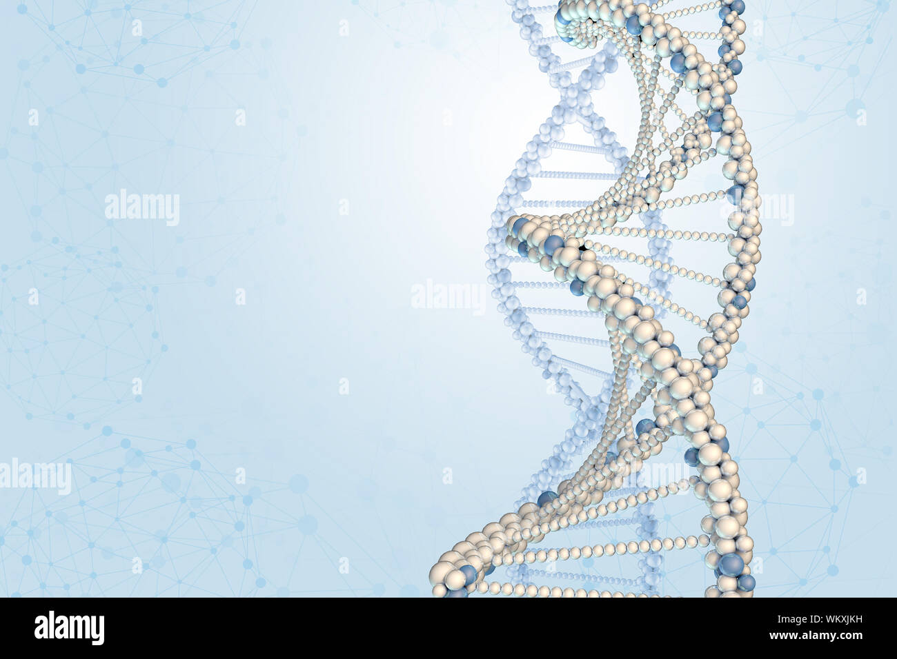 DNA model on blue gradient background with wire-frame spheres Stock ...