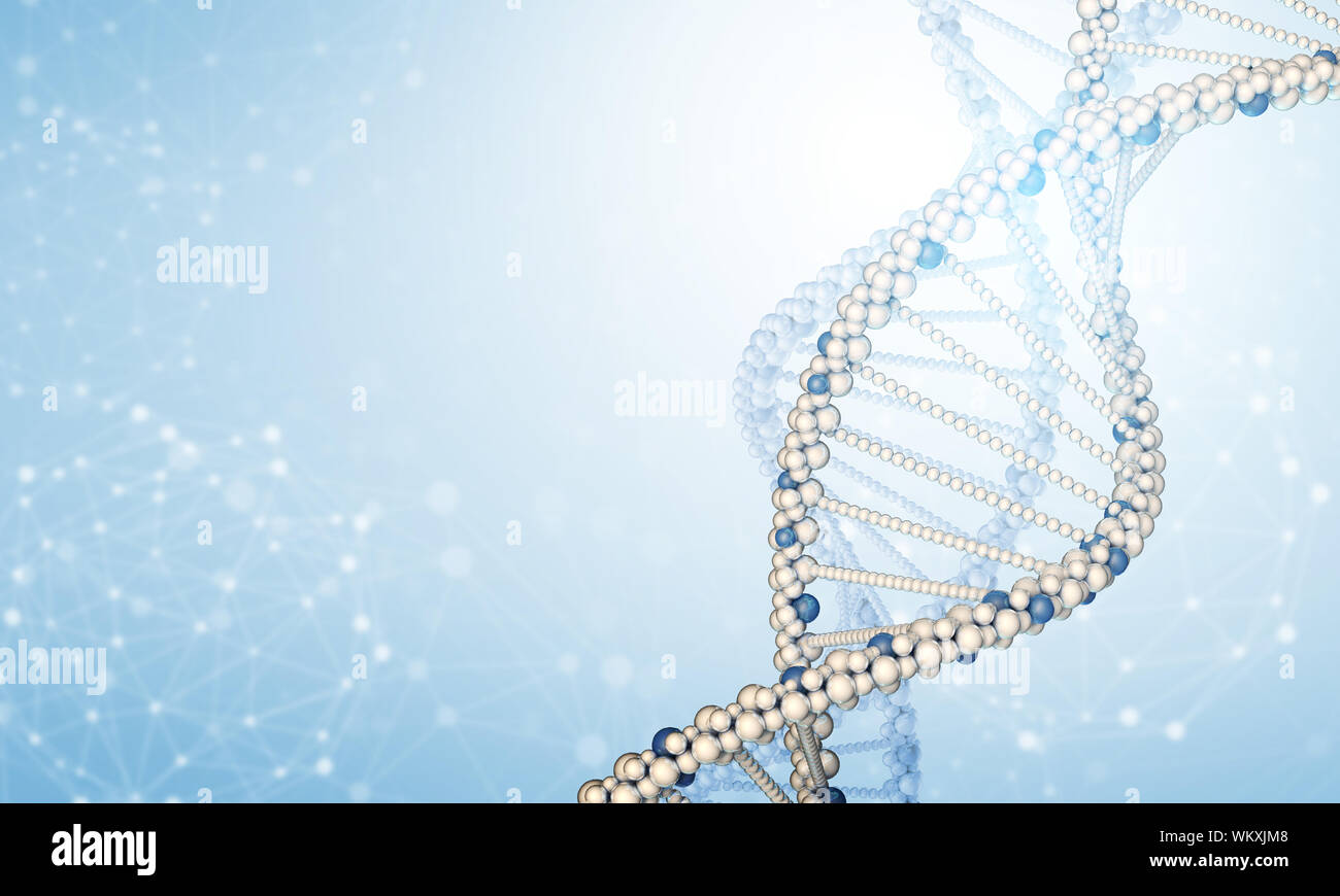 DNA model on blue gradient background with wire-frame spheres Stock ...