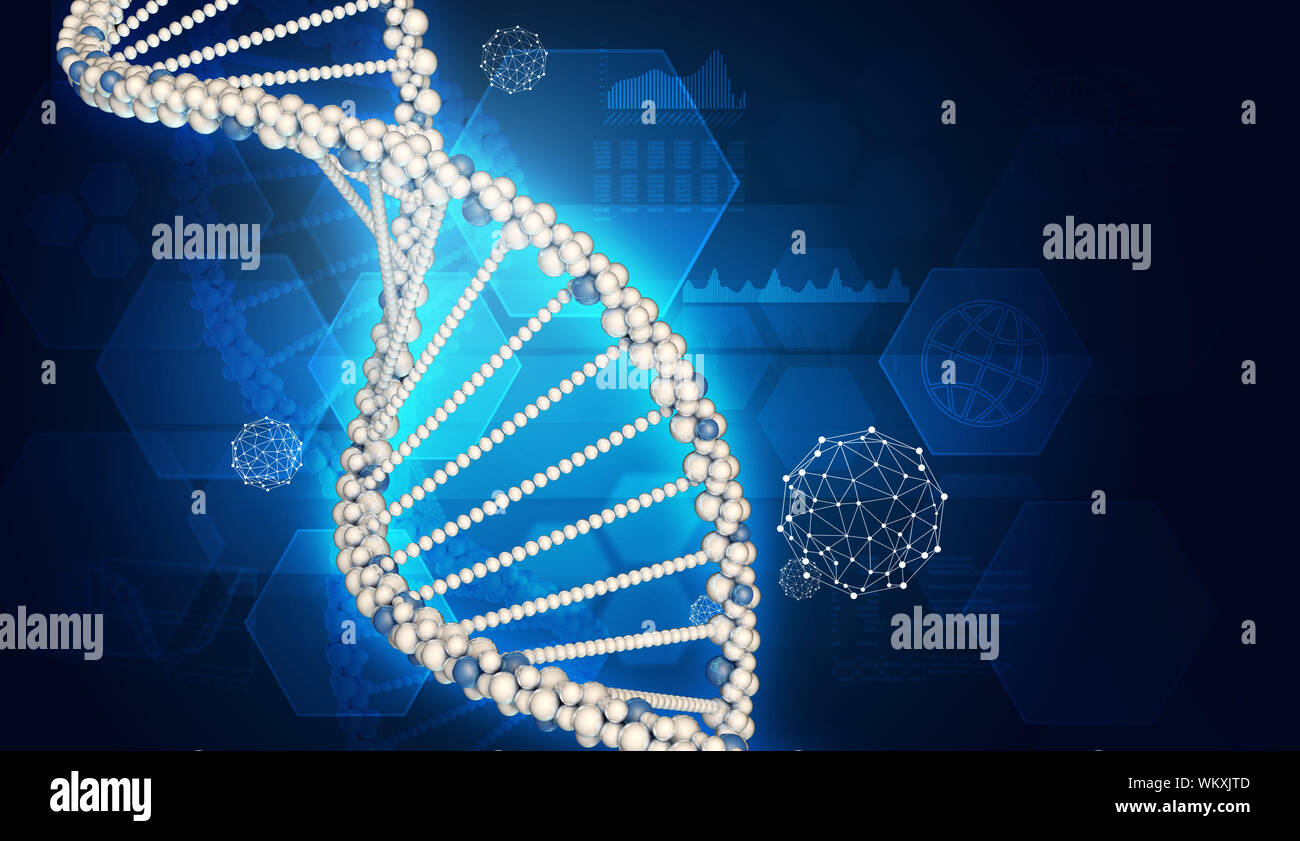 DNA model. Graphs, hexagons and wire-frame spheres as backdrop Stock ...