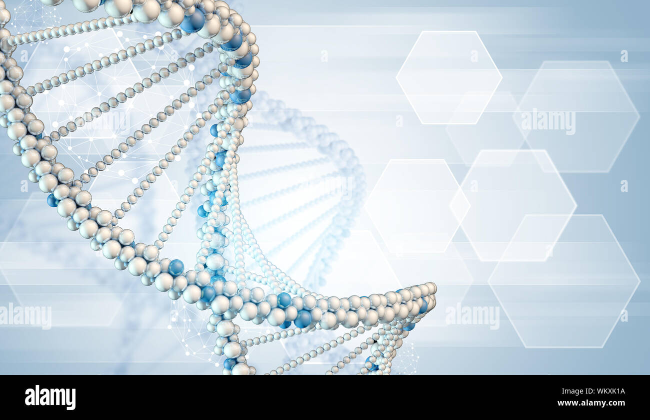 DNA model with hexagons on blue background Stock Photo - Alamy