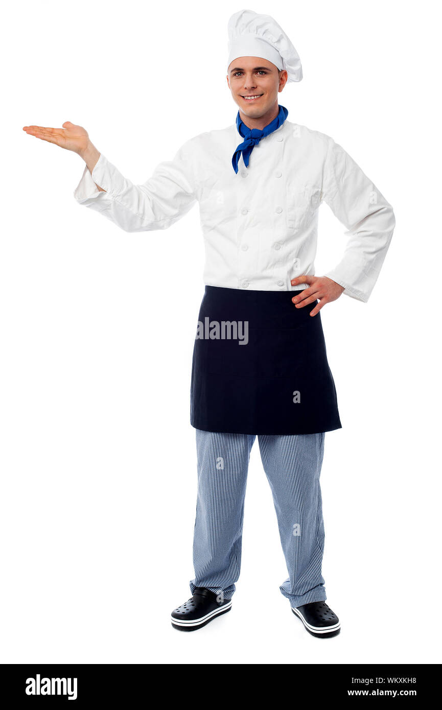 Young male chief shows his hand on a white background Stock Photo - Alamy