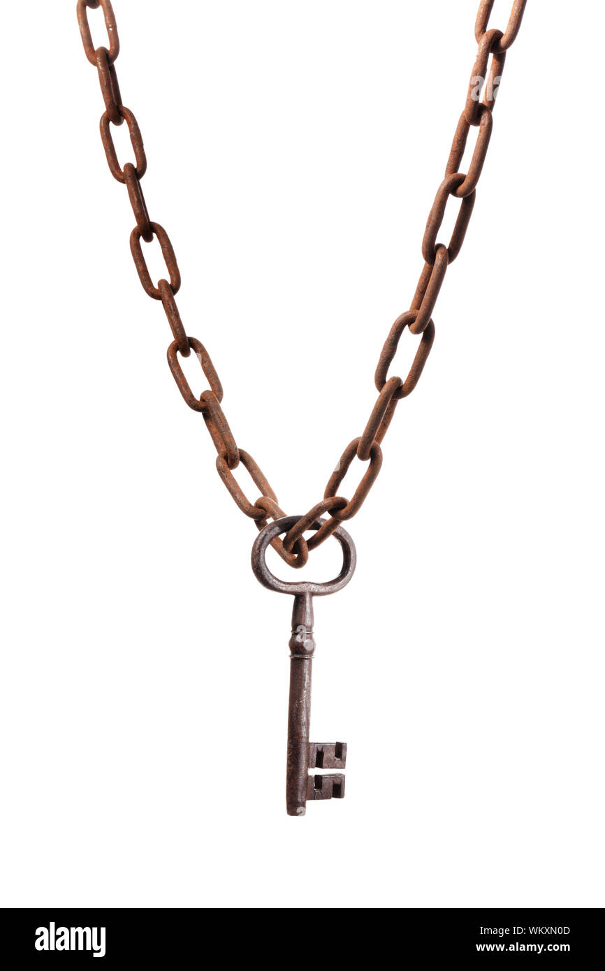 Old key hanging from a rusty chain Stock Photo - Alamy