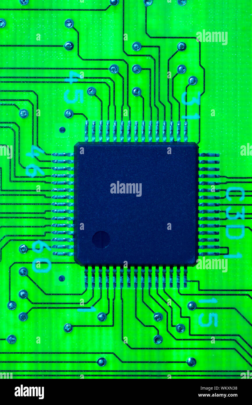 Close-up of computer chip and motherboard of PC computer Stock Photo ...