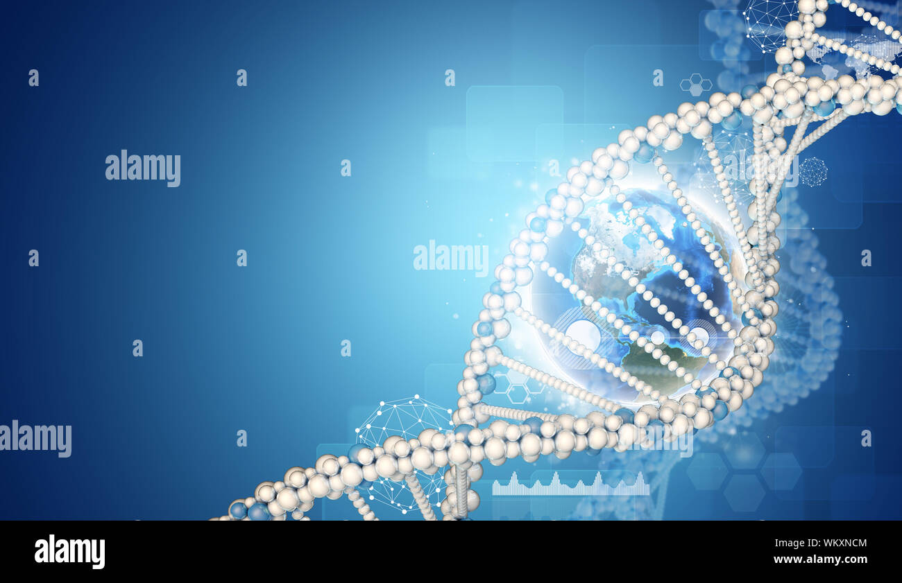 DNA model and Earth. Wire-frame spheres, graphs with hexagons. Element ...