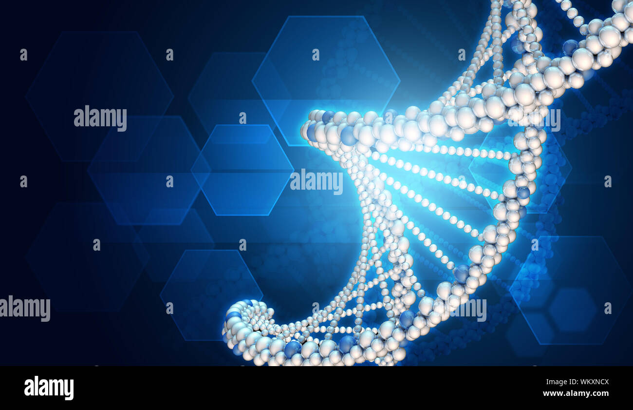DNA model and hexagons. Blue gradient background Stock Photo - Alamy