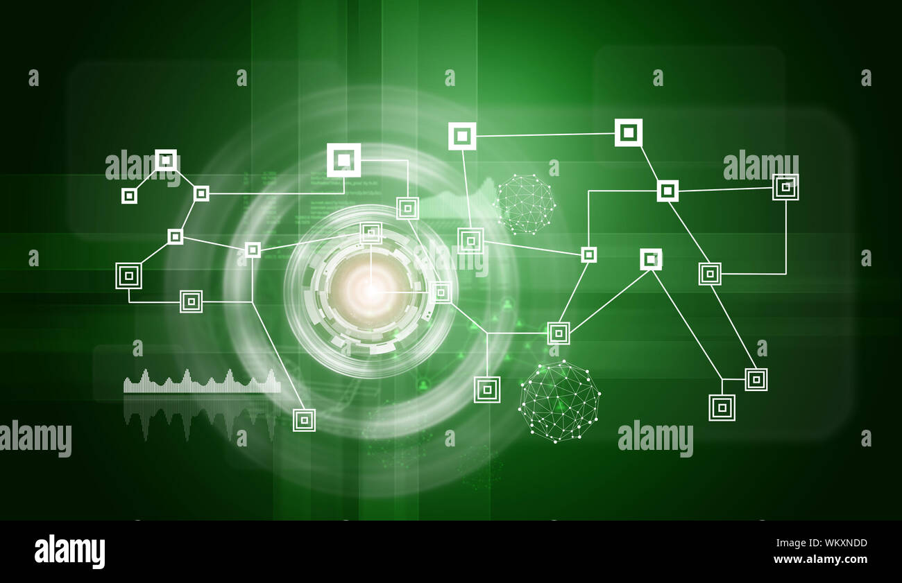 Network with circles and graphs. Green gradient background Stock Photo ...