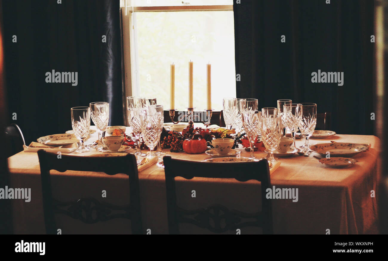 View Of Set Dining Table At Home Stock Photo - Alamy
