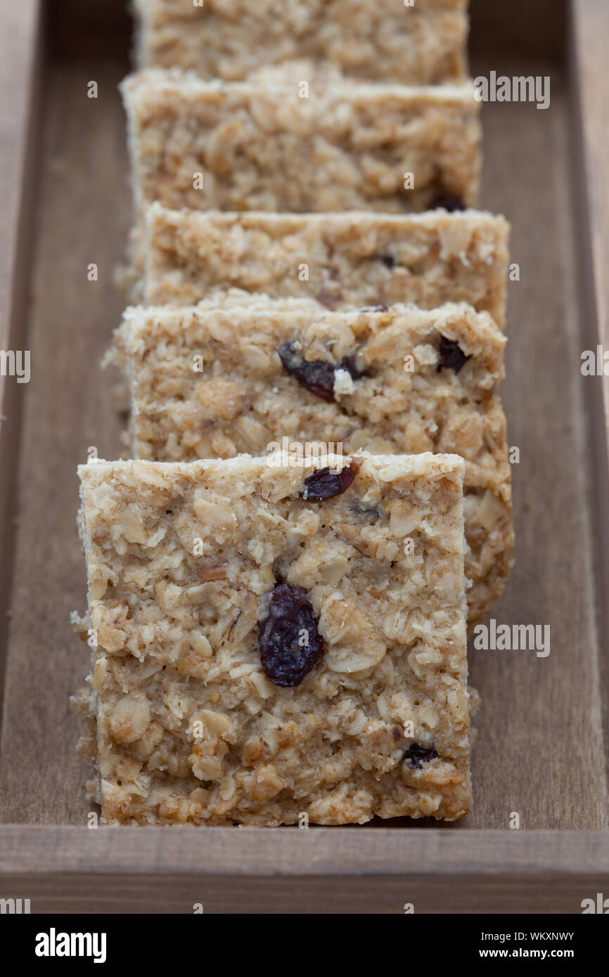 Delicious fruit flapjack in a wooden box Stock Photo - Alamy