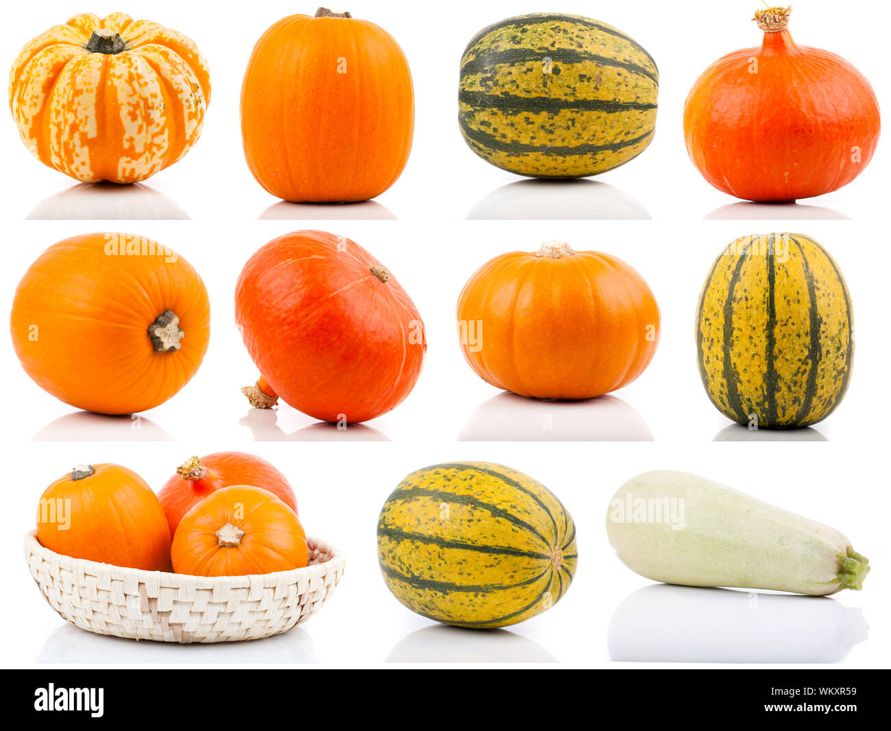 set of colorful pumpkins on white background Stock Photo - Alamy