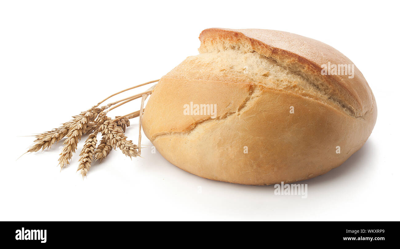 Round bread and wheat Stock Photo - Alamy
