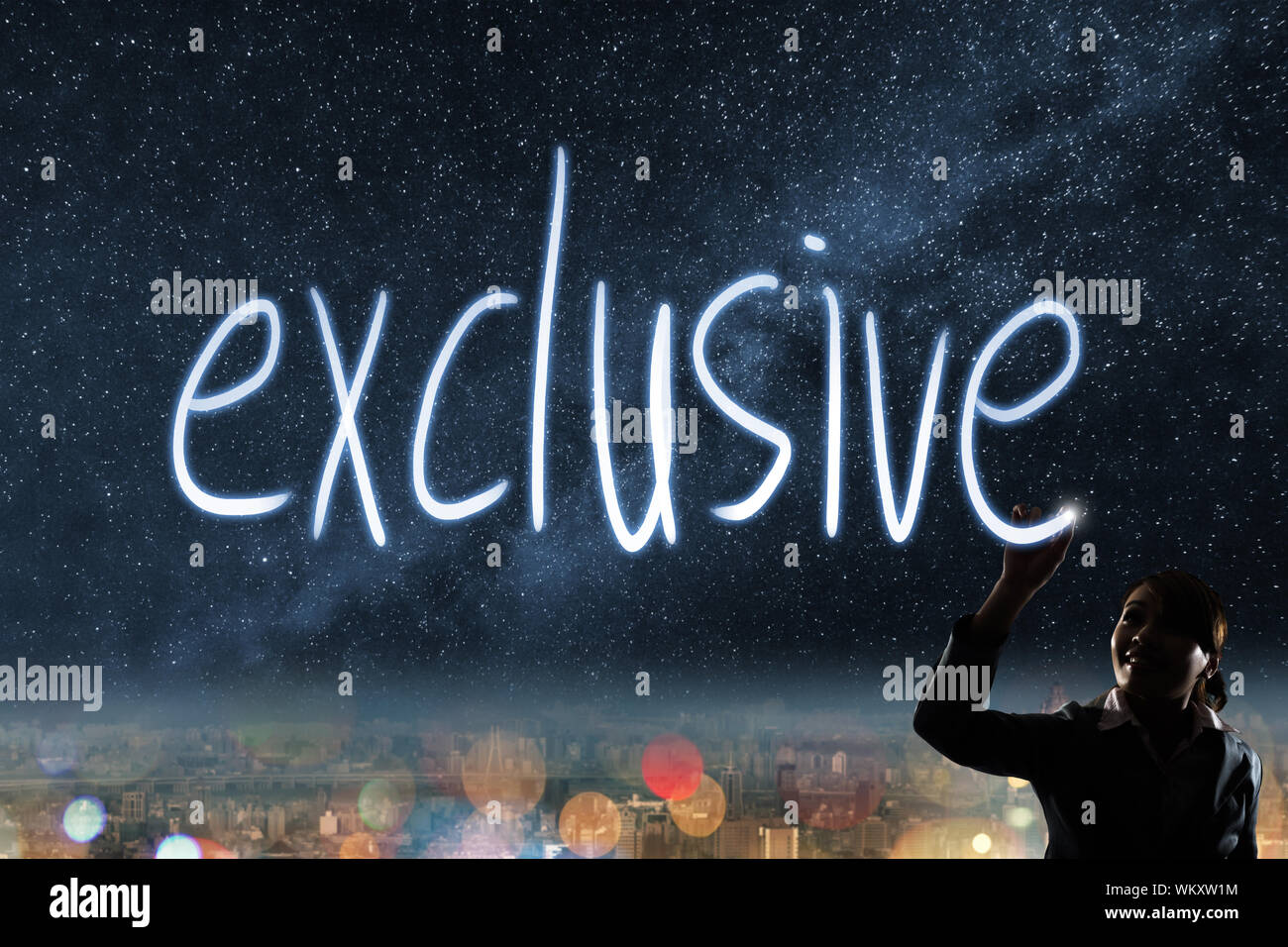Concept of exclusive, silhouette asian business woman light drawing ...