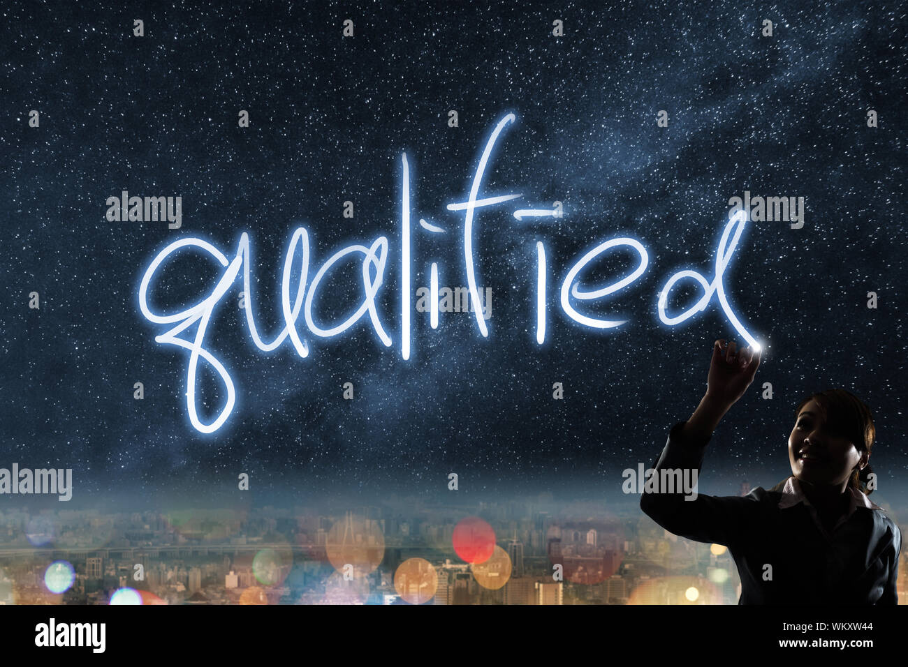 Concept of qualitied, silhouette asian business woman light drawing ...