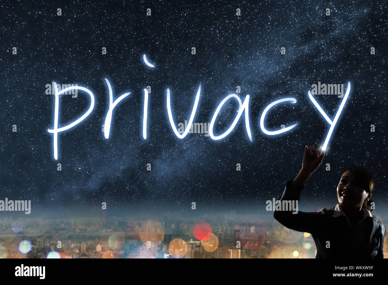 Concept of privacy, silhouette asian business woman light drawing Stock ...