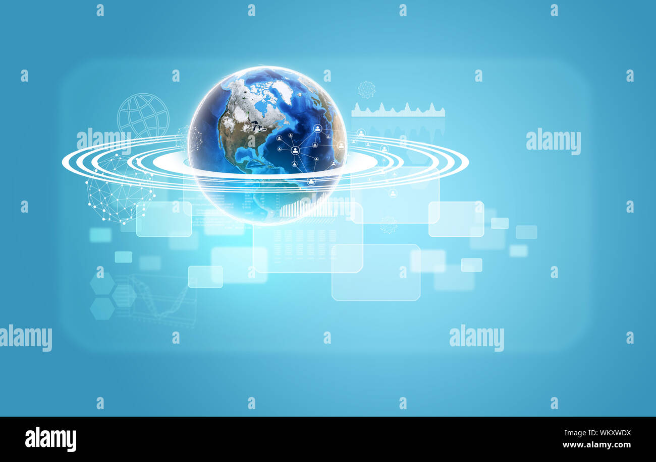 Earth with transparent rectangles, graphs and network. Element of this ...