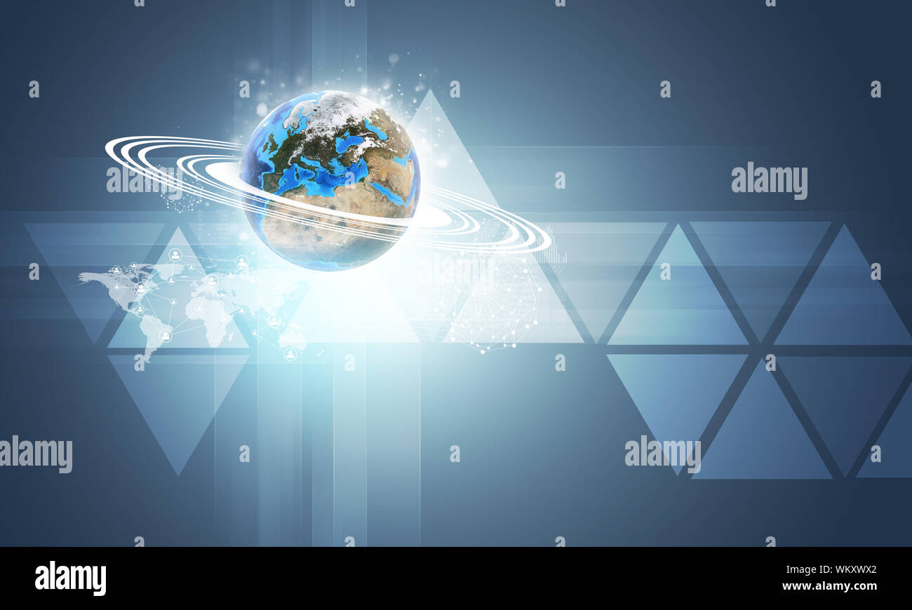 Earth with triangles, network and world map. Element of this image ...