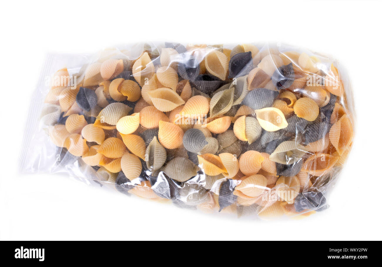 pasta in bag in front of white background Stock Photo - Alamy