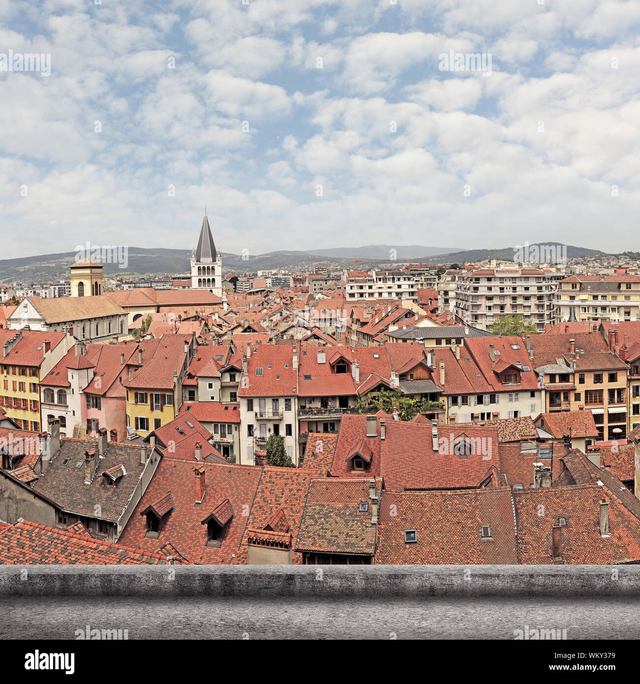 Annecy cityscape with red roof of traditional houses under sky in ...