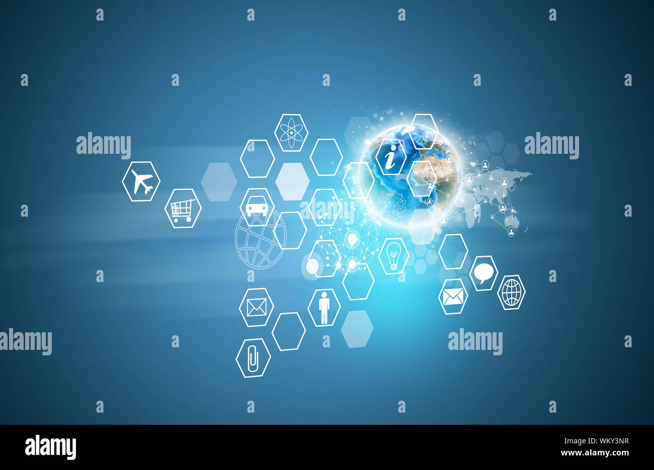 Earth and transparent hexagons with icons. Element of this image ...