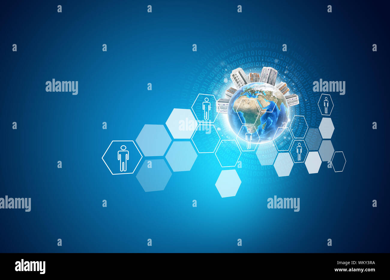 Earth with buildings and hexagons with icons. Element of this image ...