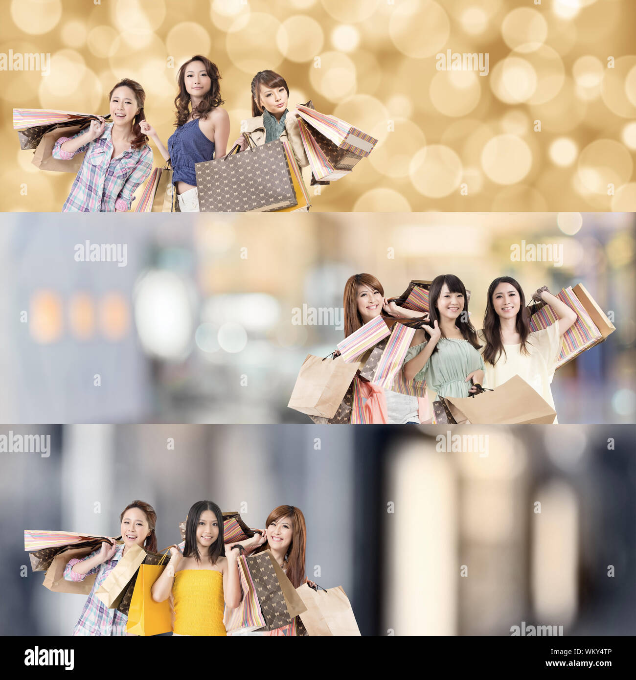 Asian woman shopping, collection from 7 different people, good for web ...