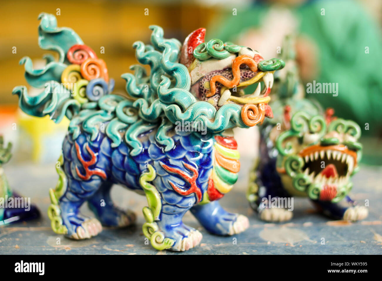 Colorful Porcelain Lions | Mythical Chinese Creatures Stock Photo - Alamy