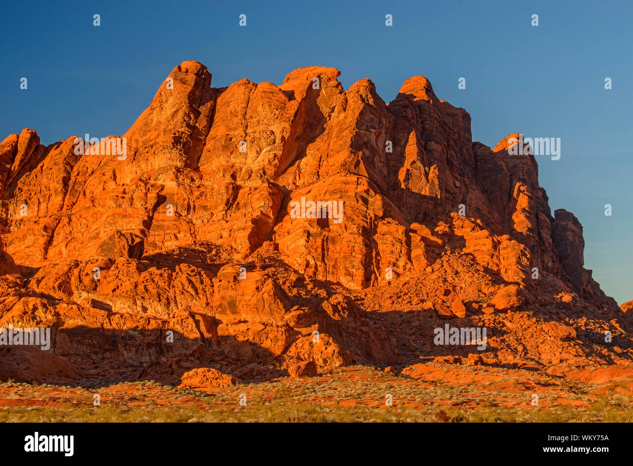 Evening light on sandstone rock spires in the Seven Sisters area ...