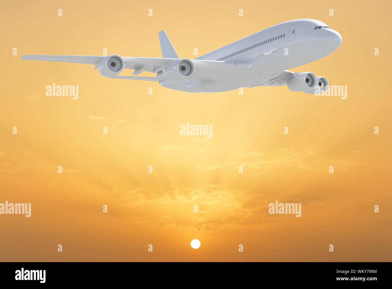Big white airplane. Sunshine sky with clouds as backdrop Stock Photo ...