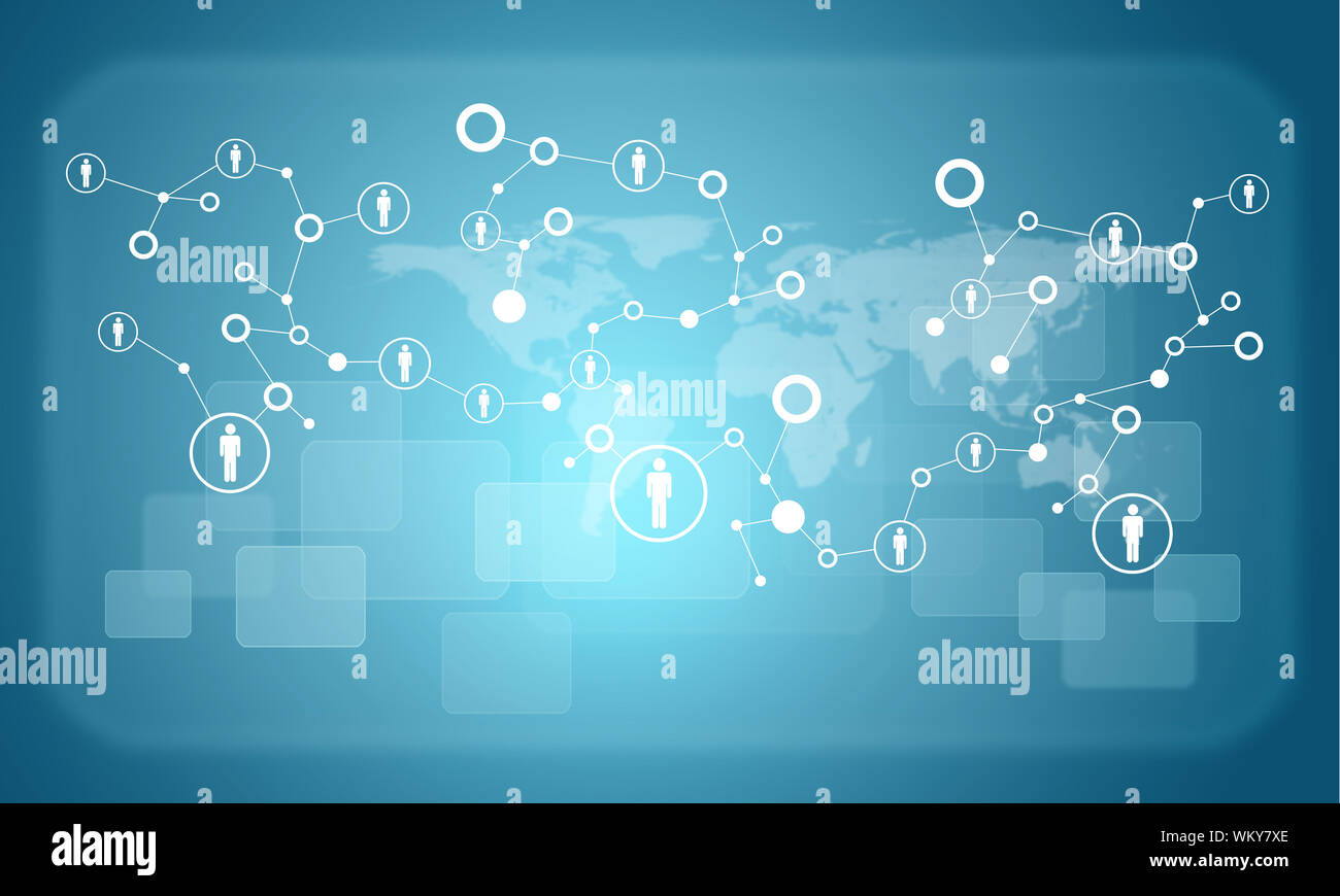 World map with network. Blue background. Connection concept Stock Photo ...