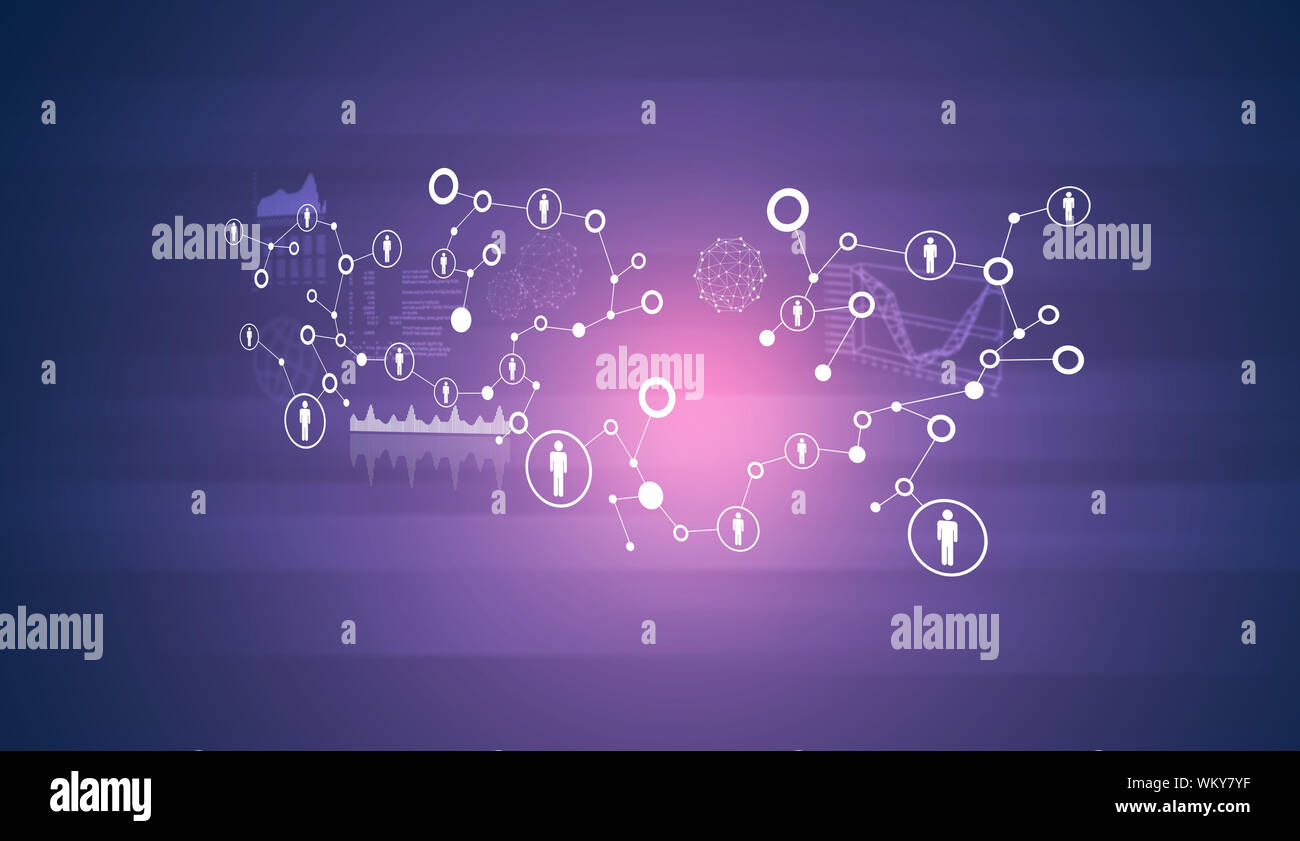Network with people icons and graphs. Connection concept Stock Photo ...