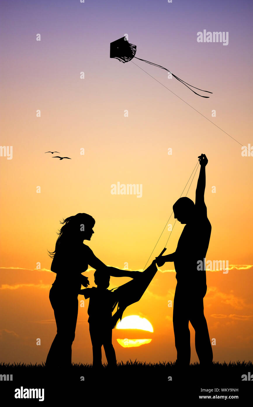 family with kite Stock Photo - Alamy